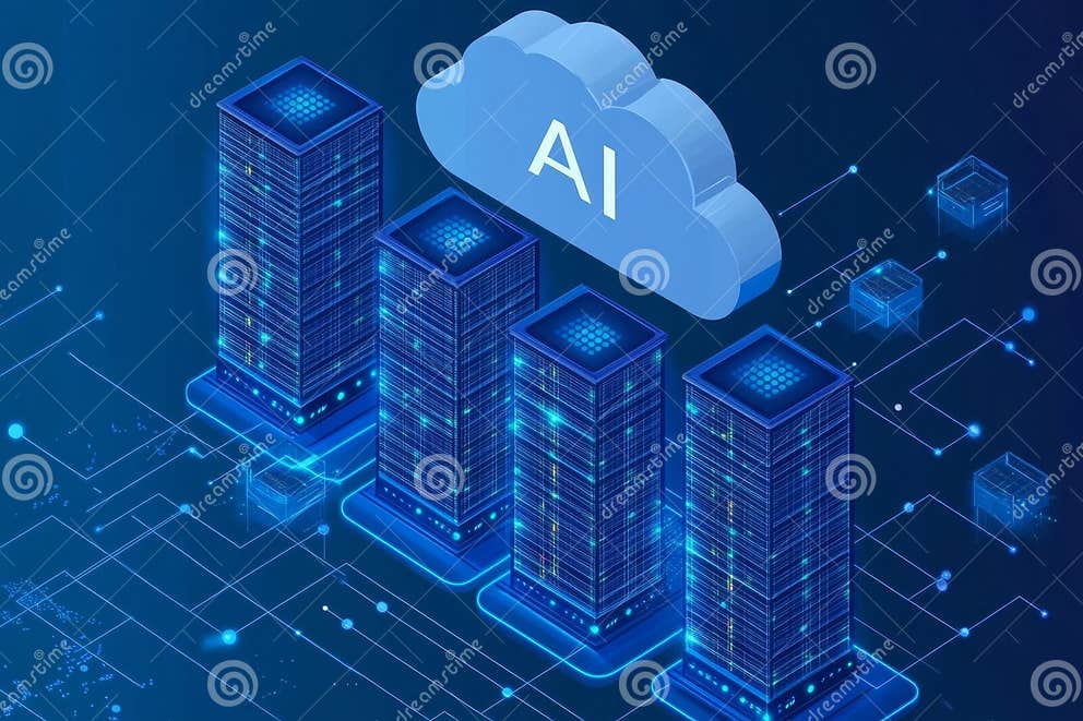 Cloud Computing with Artificial Intelligence, Big Data Processing, Server Room, Data Center ...