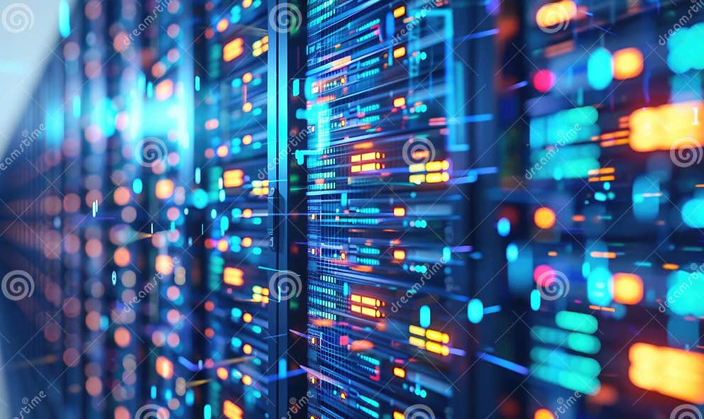 Cloud Computing Background with Server Racks and Digital Data Streams ...