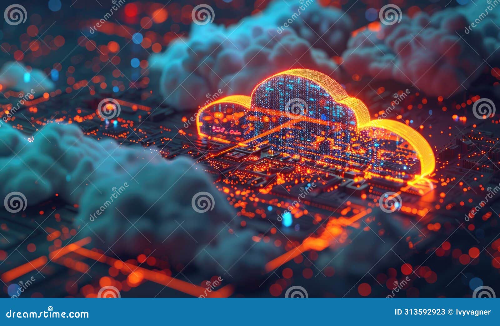 Cloud Computing Background with Server Racks and Digital Data Streams Stock Image - Image of ...