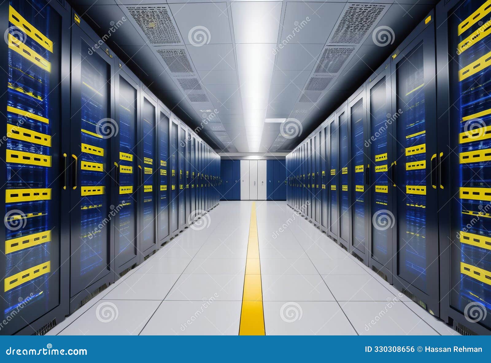 Cloud Computing Background with Server Racks and Digital Data Streams Stock Illustration ...