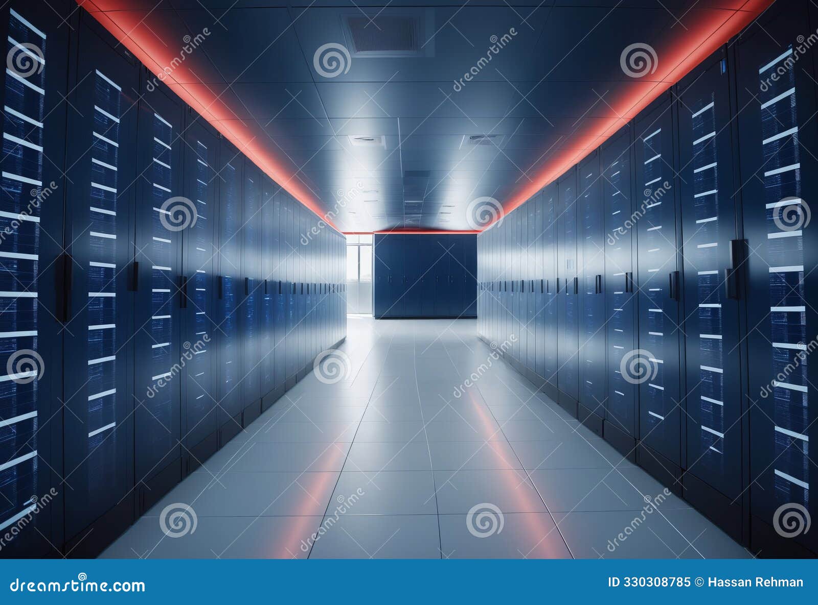 Cloud Computing Background with Server Racks and Digital Data Streams Stock Illustration ...
