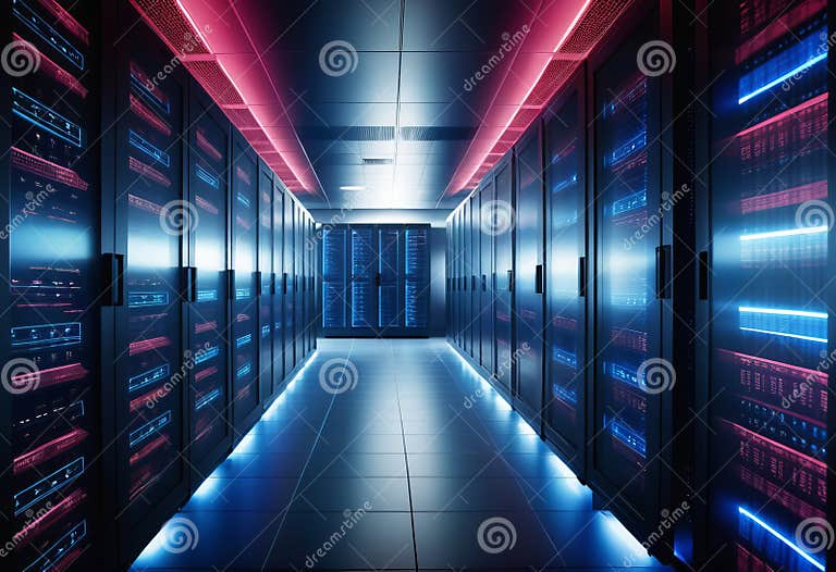 Cloud Computing Background with Server Racks and Digital Data Streams ...