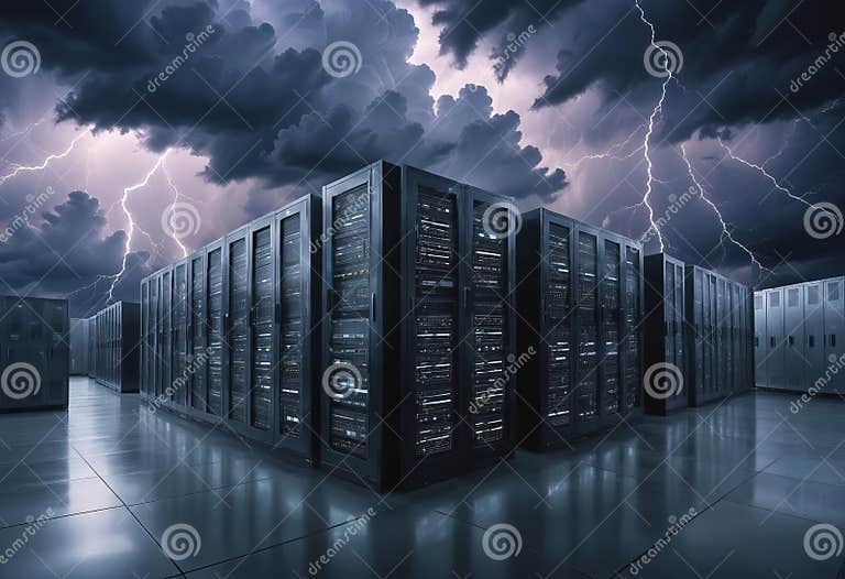 Cloud Computing Background with Server Racks and Digital Data Streams ...