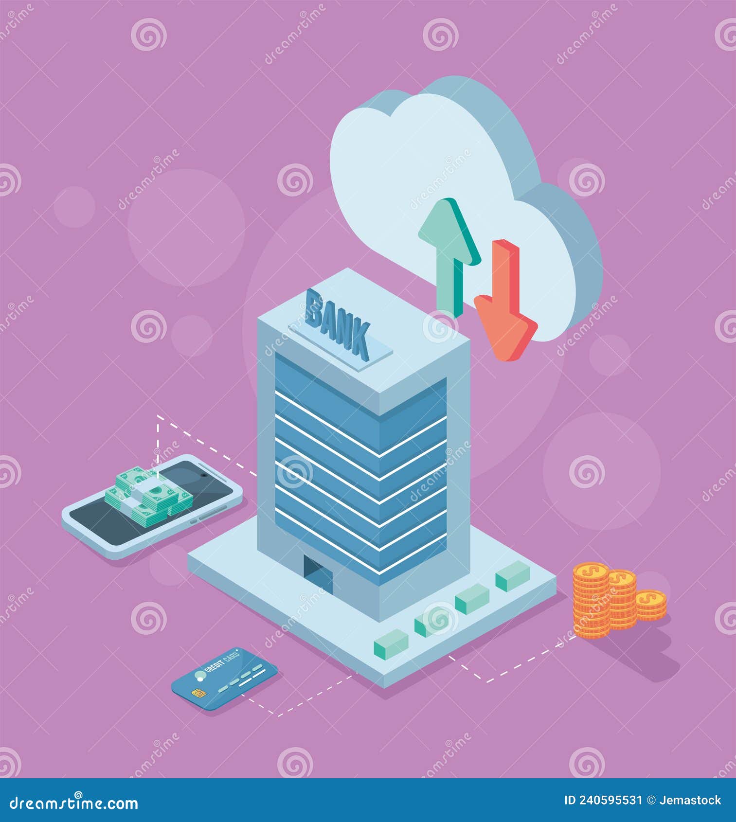 Cloud Computing And Bank Stock Vector Illustration Of Online 240595531