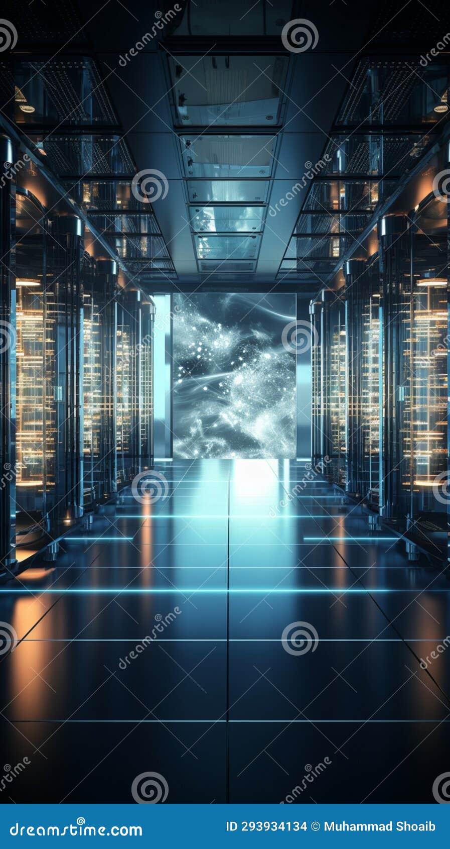 Cloud Computing And Big Data Concept Visualized With Server Racks In 3d