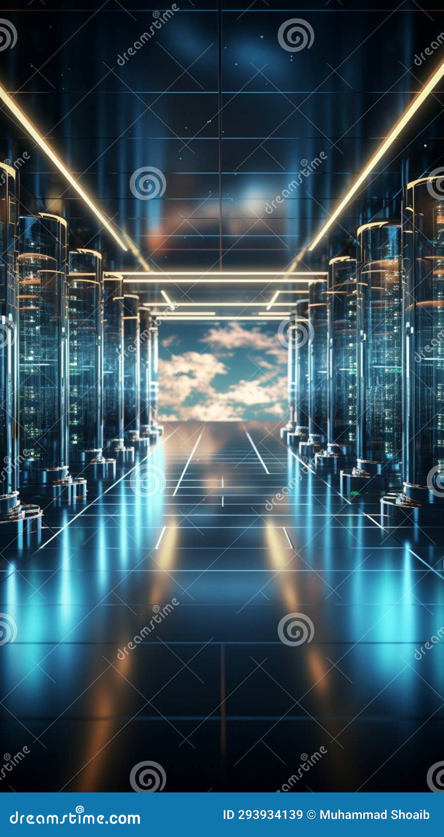Cloud Computing And Big Data Concept Visualized With Server Racks In 3d Rendering Stock