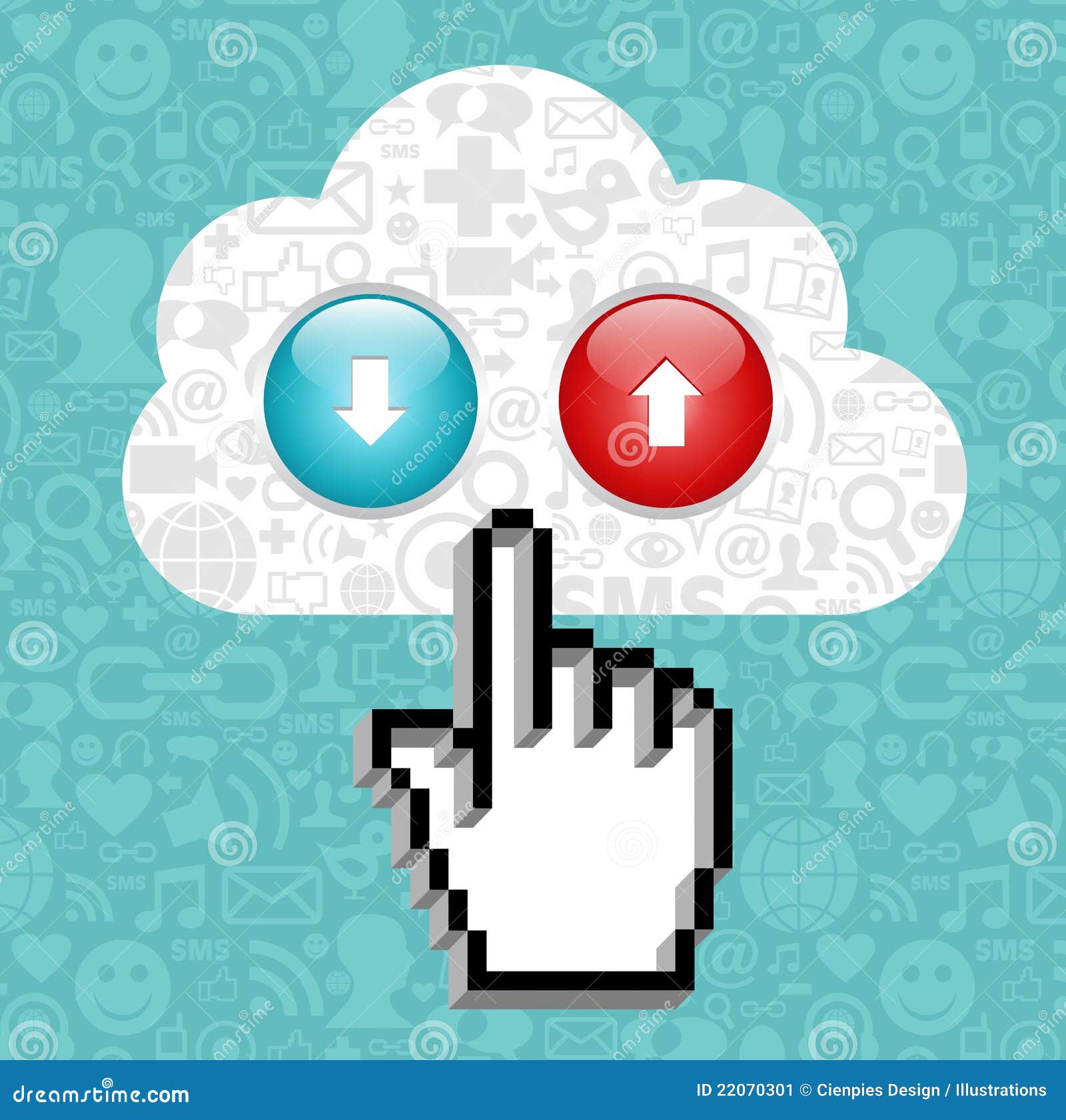 Cloud Computing Button and Cursor Hand. Stock Vector - Illustration of connection, organization ...