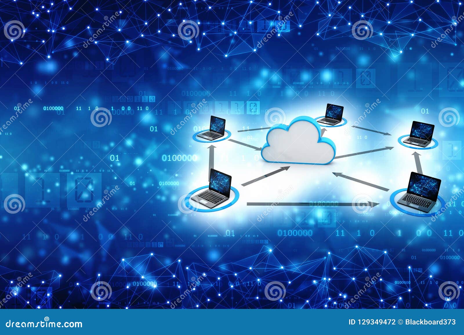 Cloud Computing, Cloud with Computer in Abstract Technology Background. 3d Render Stock Photo ...