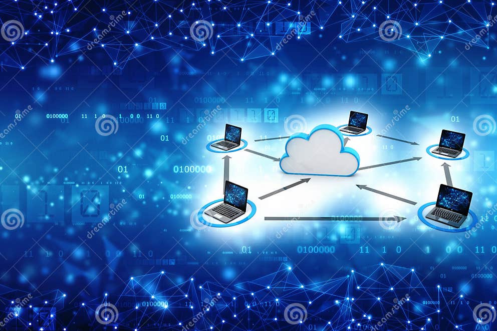 Cloud Computing, Cloud with Computer in Abstract Technology Background. 3d Render Stock Photo ...