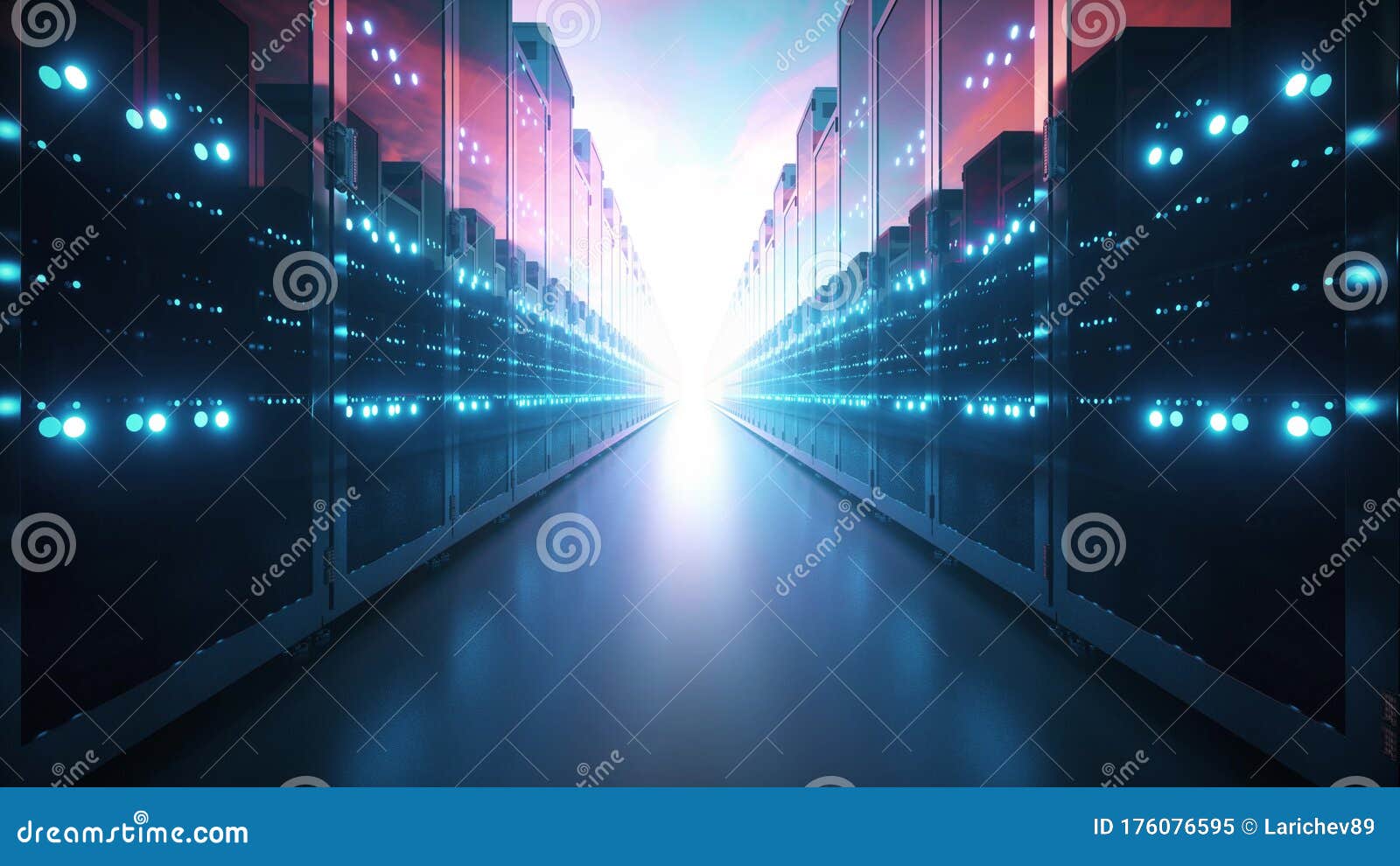 Cloud Computing and Computer Networking Concept: Rows of Network ...