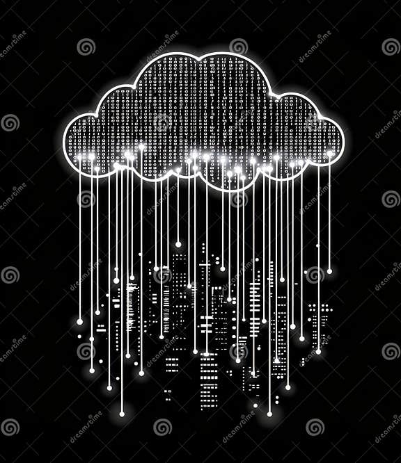 Cloud Computing Concept with Binary Code Rain Representing Data Storage Stock Image - Image of ...
