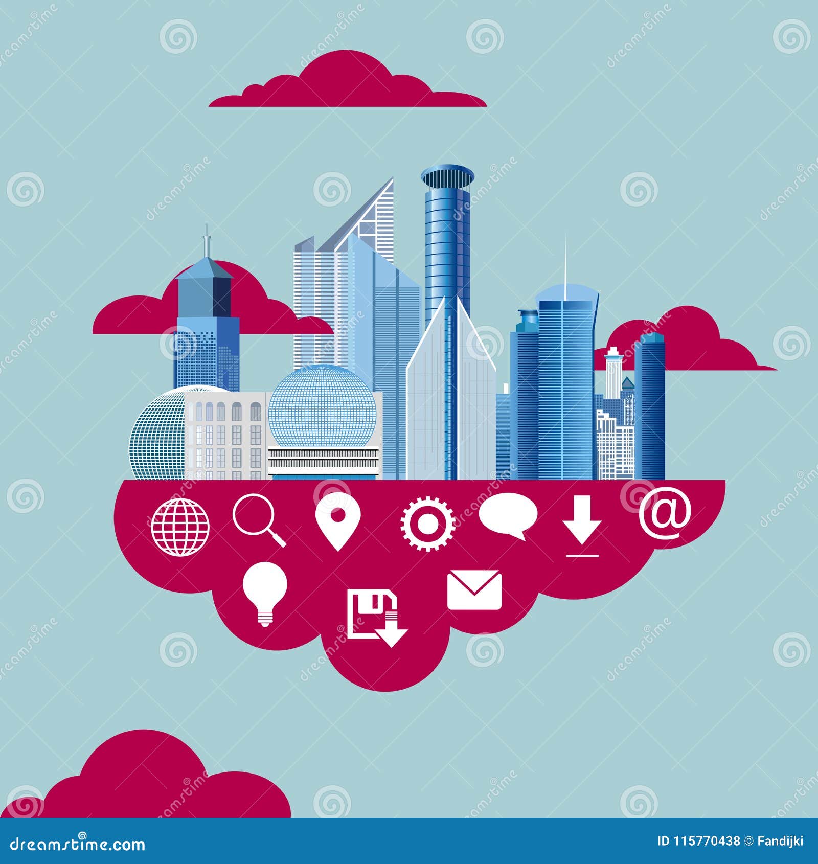 Cloud Computing Concept, Buildings on the Clouds. Stock Vector ...