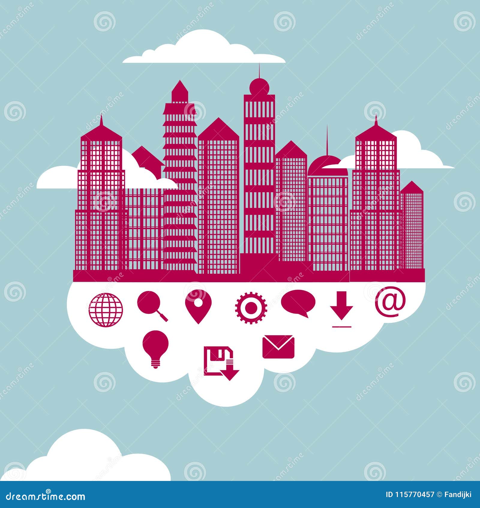 Cloud Computing Concept, Buildings on the Clouds. Stock Vector ...