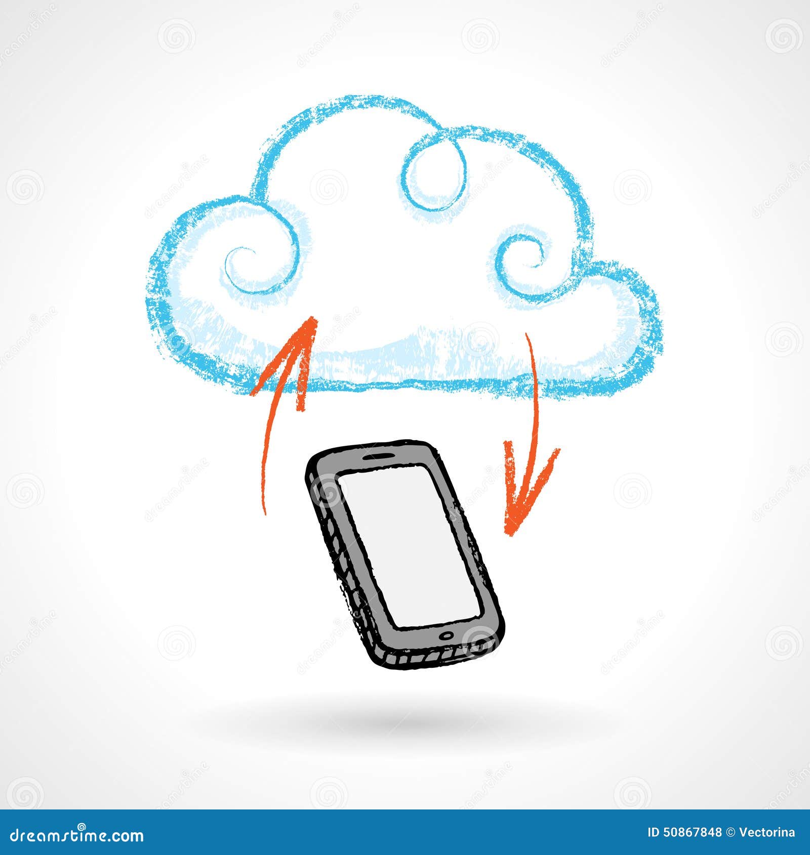 Cloud Computing Concept with Cellphone Vector Drawing Stock Vector ...