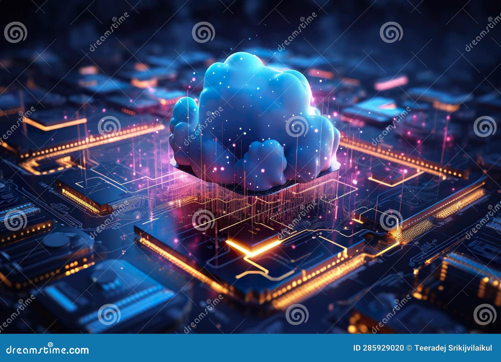 Cloud Computing Concept Circuit Board Of The Computer Background Generative Ai Stock
