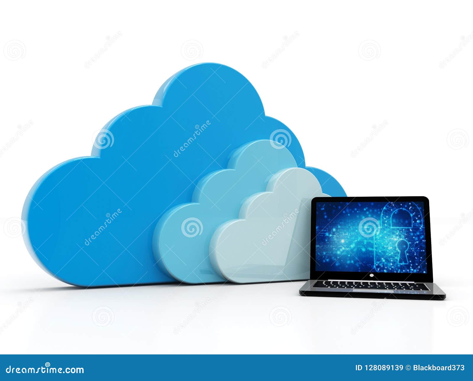 Cloud with Computer in White Background. Cloud Computing. 3d Render ...