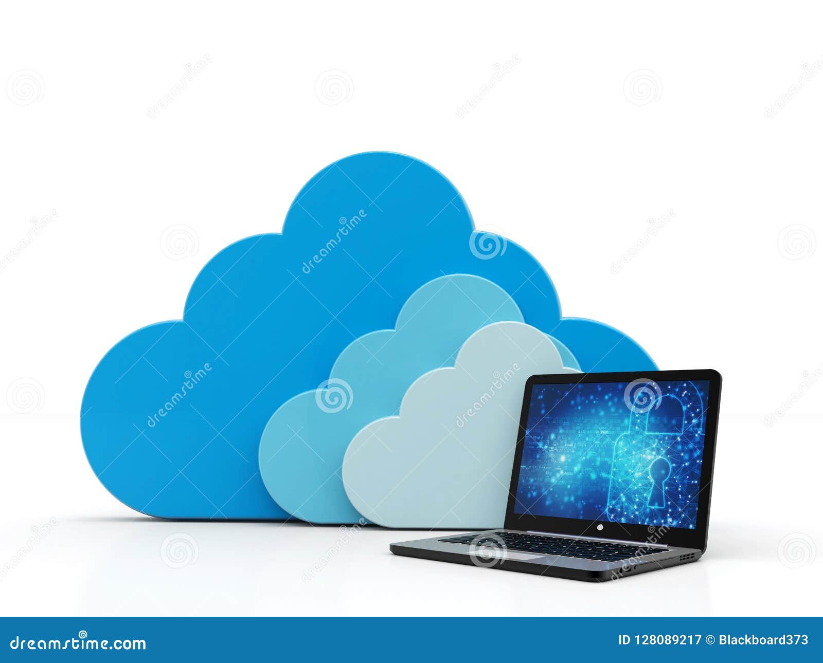 Cloud with Computer in White Background. Cloud Computing. 3d Render ...