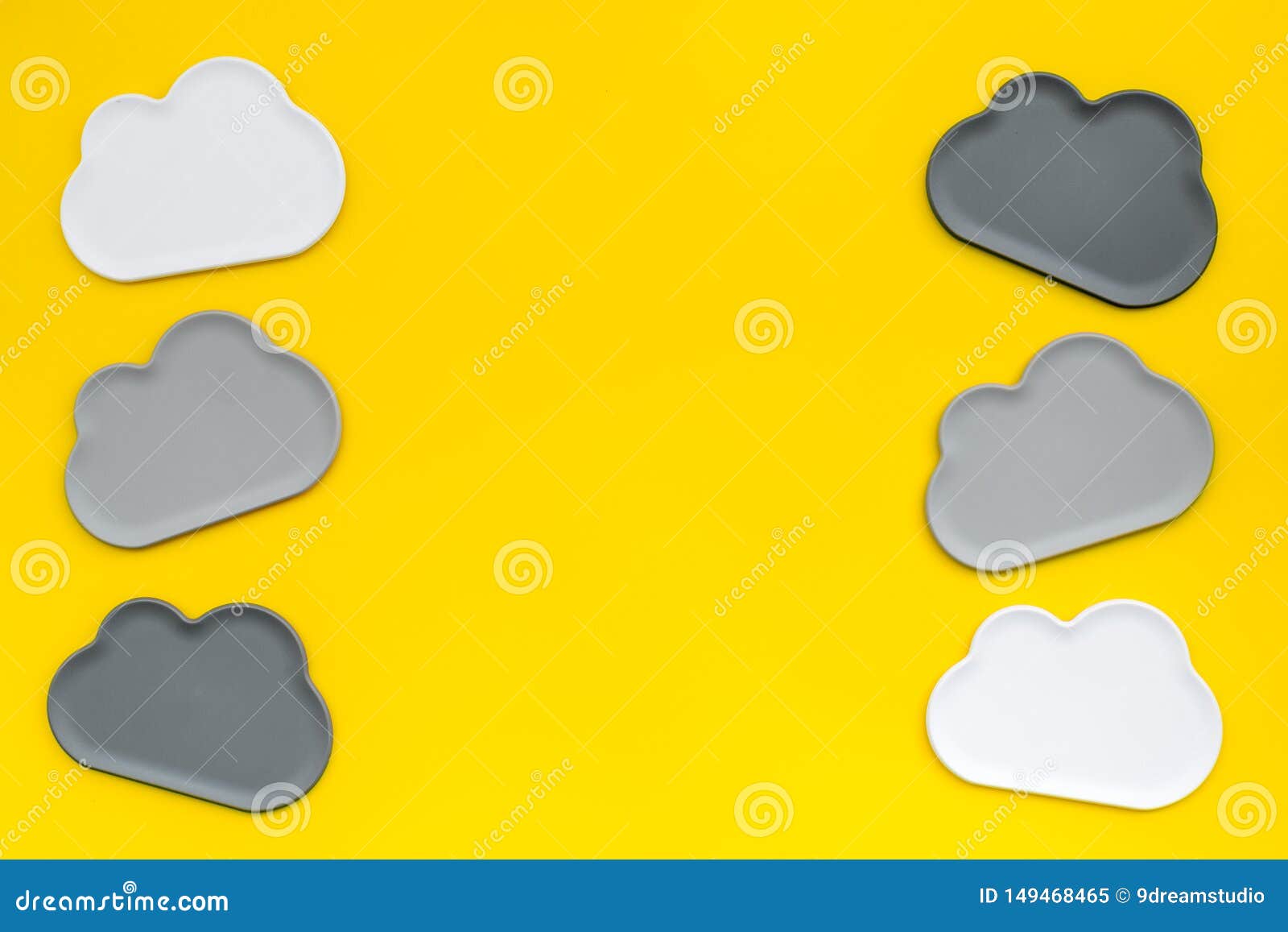 Cloud Computing Concept with Clouds on Yellow Background Top View Space ...