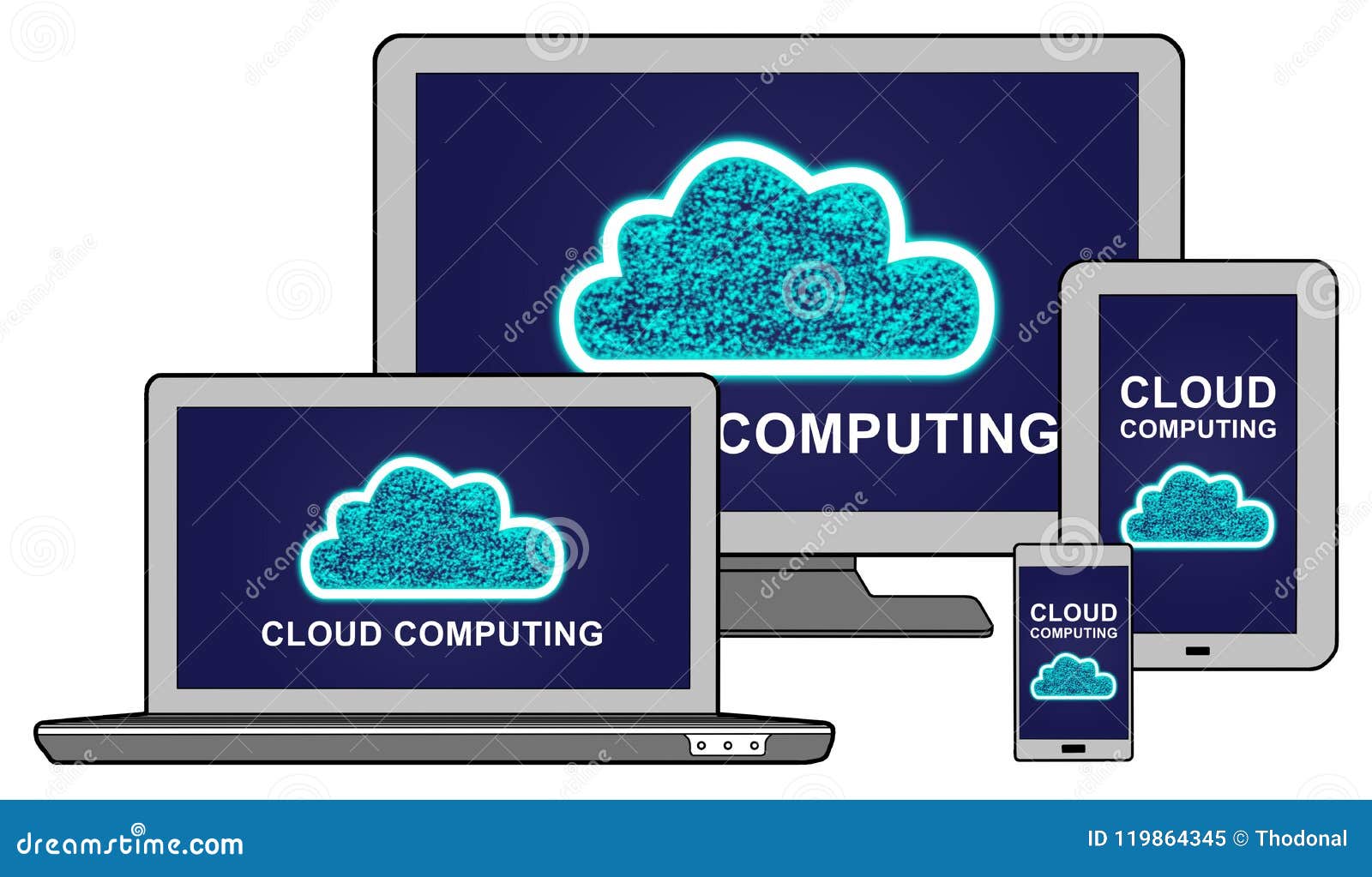 Cloud Computing Concept on Different Devices Stock Illustration ...