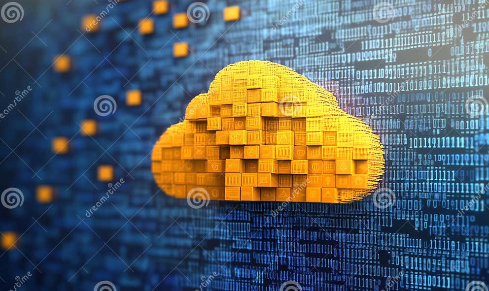 Cloud Computing Concept with Digital Data Background, Orange Cloud Structure Stock Image - Image ...