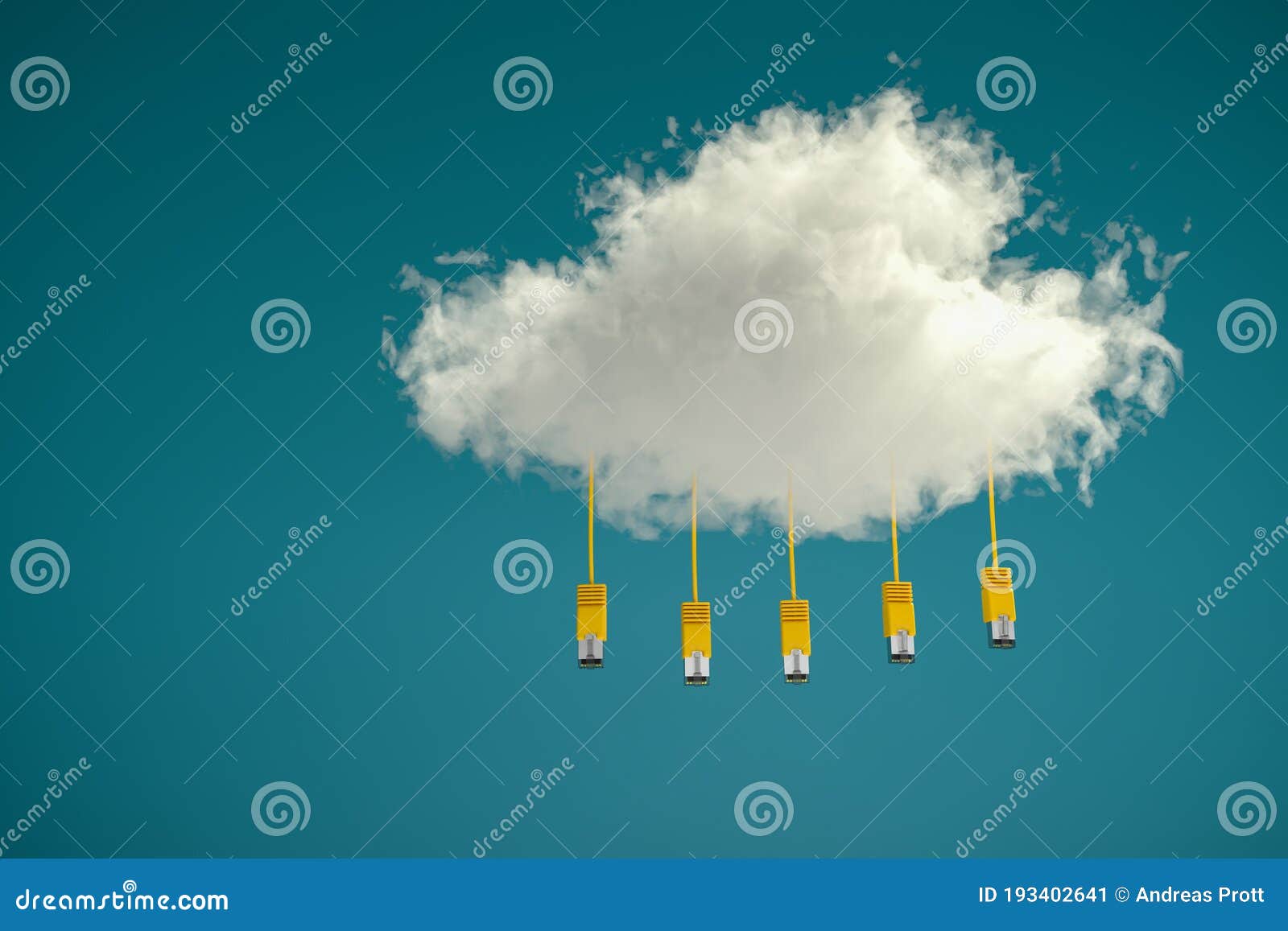 Cloud Computing Concept - Five Yellow Ethernet Cables Hanging from a ...