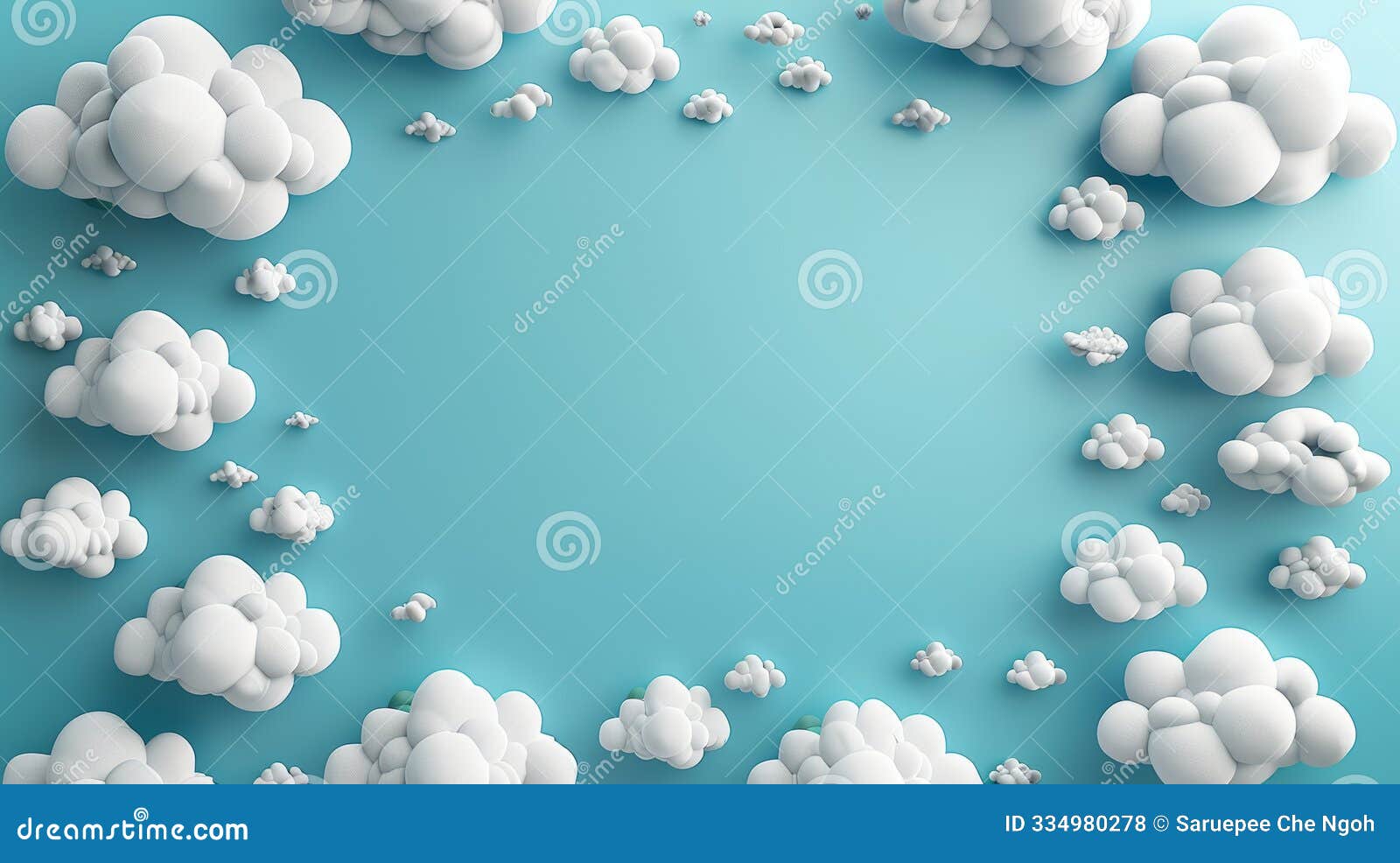 Cloud Computing Concept Frame Border Background with 3D White Clouds on ...