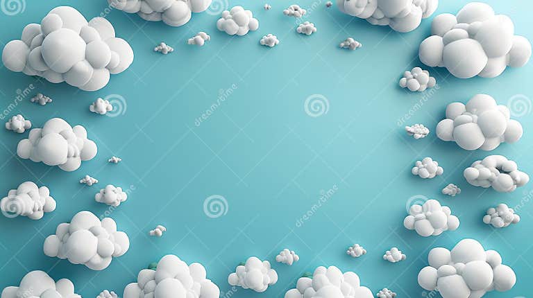 Cloud Computing Concept Frame Border Background with 3D White Clouds on ...