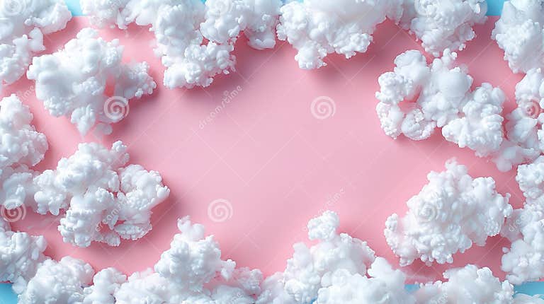 Cloud Computing Concept Frame Border with Fluffy White Clouds on Pink ...