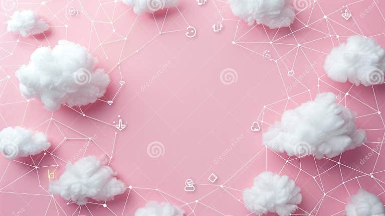 Cloud Computing Concept Frame Border with Pink Background and Network ...