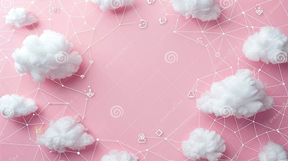 Cloud Computing Concept Frame Border with Pink Background and Network ...