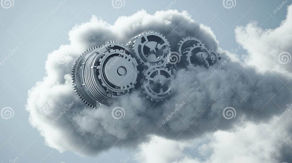 Cloud Computing Concept with Gears and Cogs in a Cloudy Sky ...