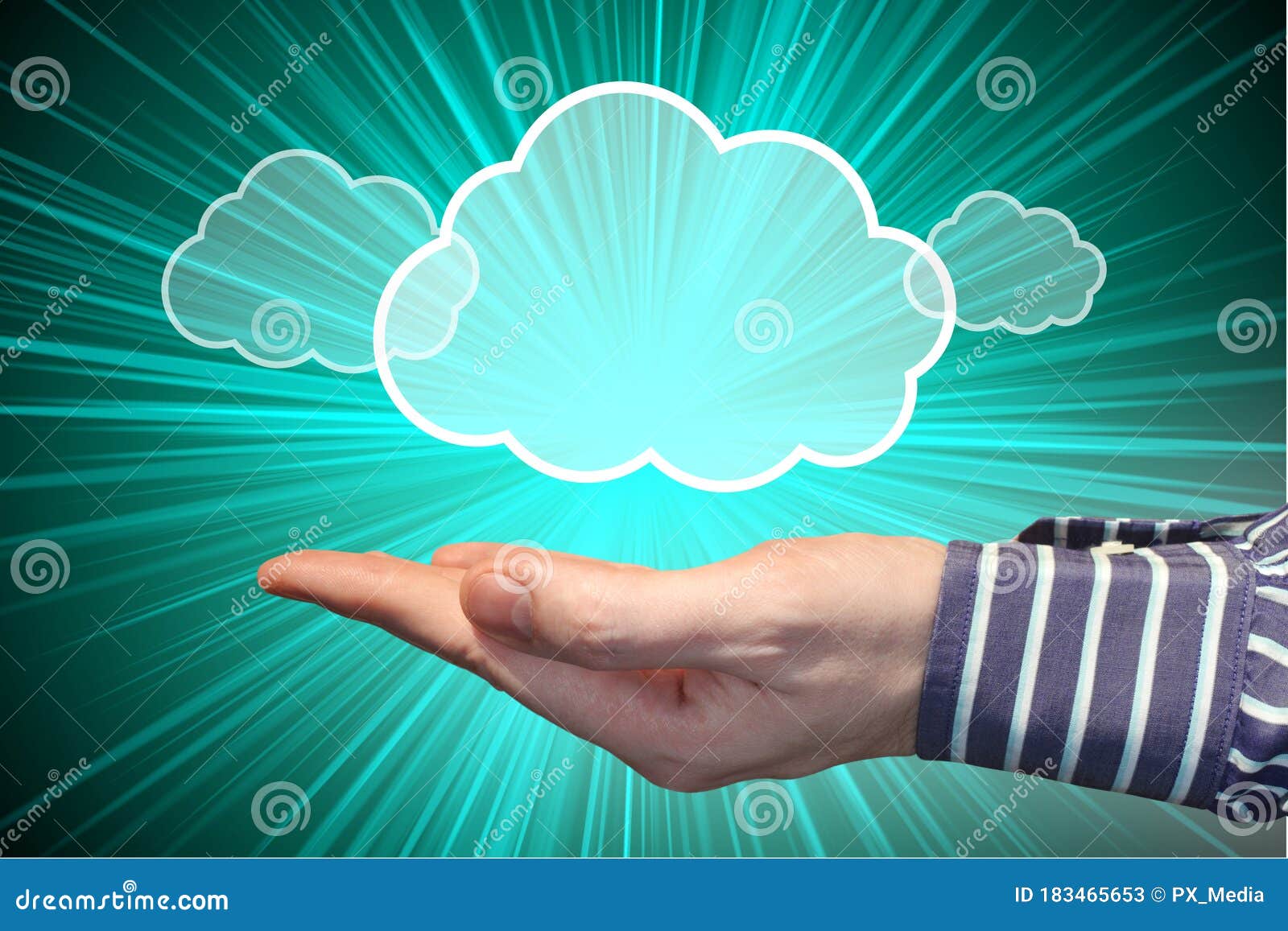 Hand, Blue Background, Cloud Computing Concept Stock Image - Image of ...