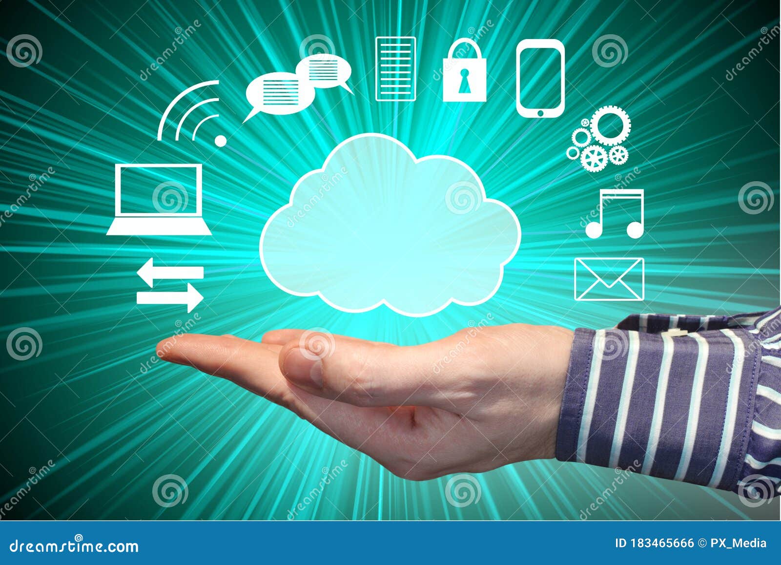 Hand, Blue Background, Cloud Computing Concept Stock Photo - Image of ...