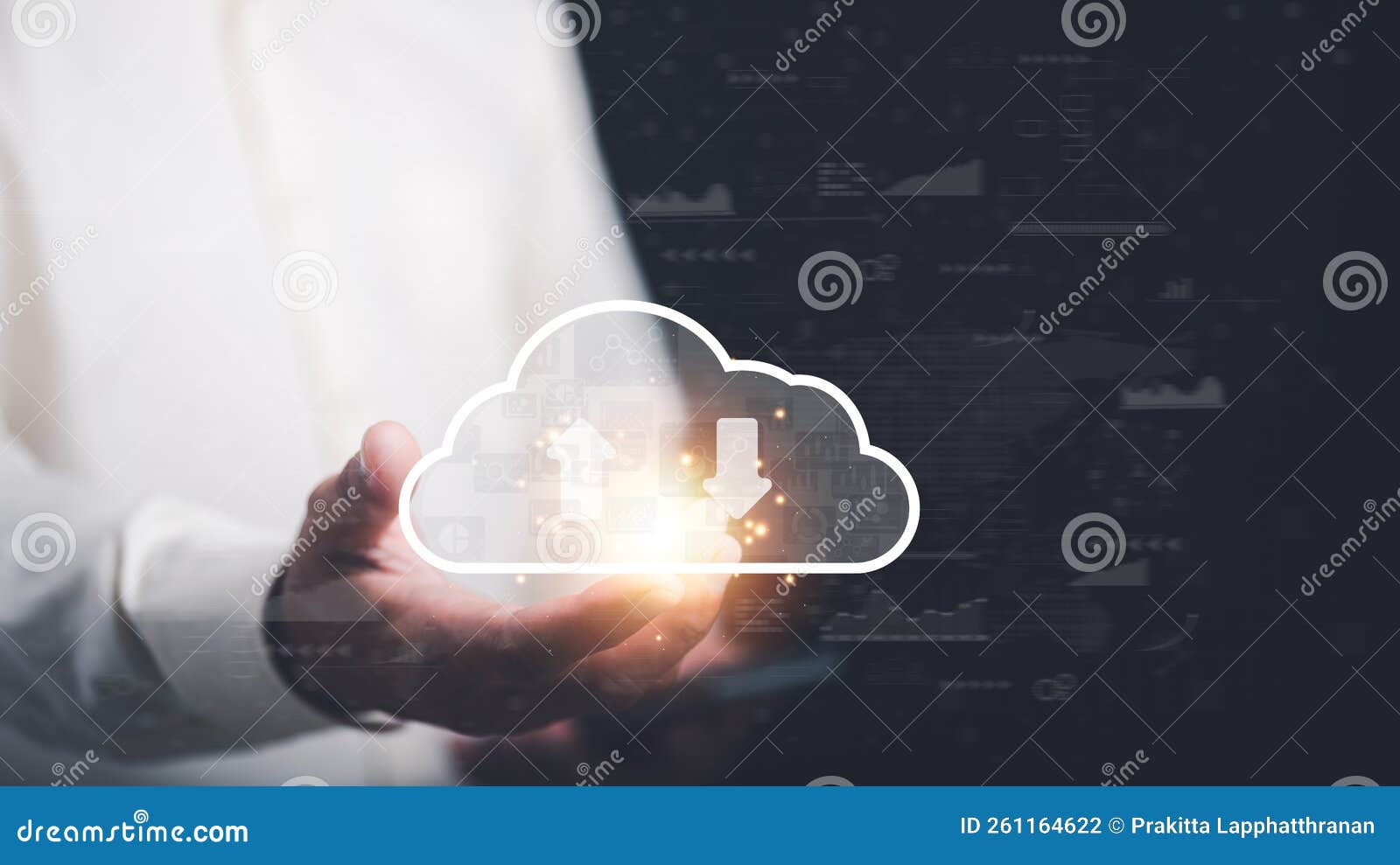 Cloud Computing Concept, Icon in Male Hand , Digital Network Data ...
