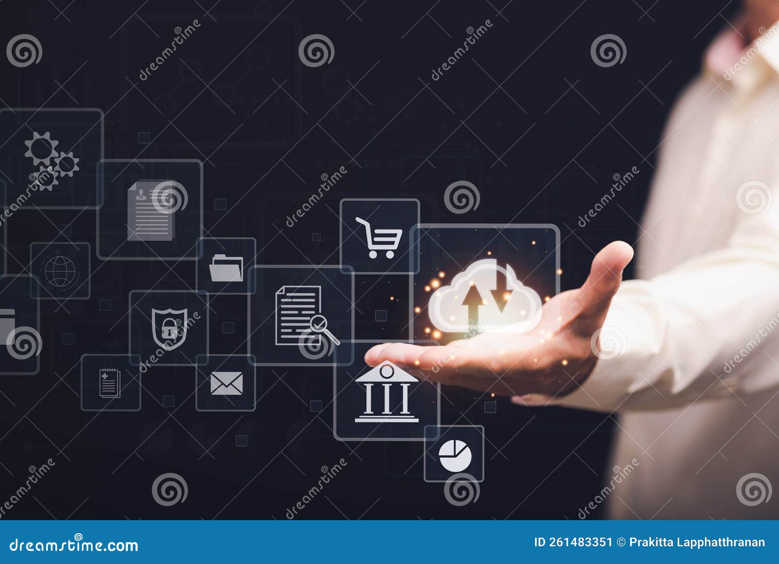 Cloud Computing Concept, Icon in Male Hand , Digital Network Data ...