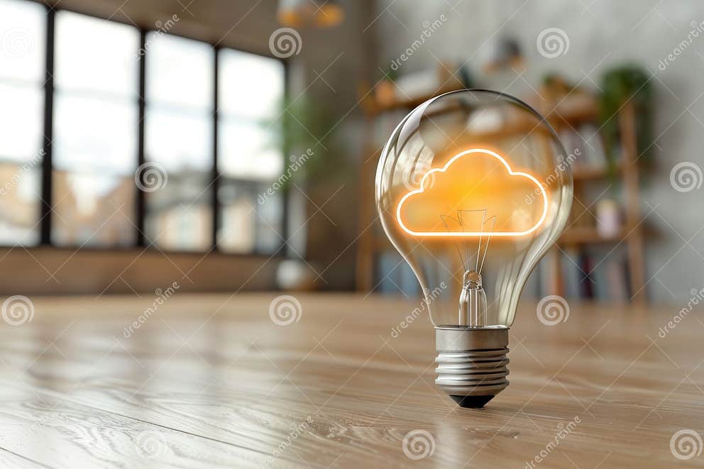 Cloud Computing Concept Illuminated Light Bulb with Cloud Icon on ...