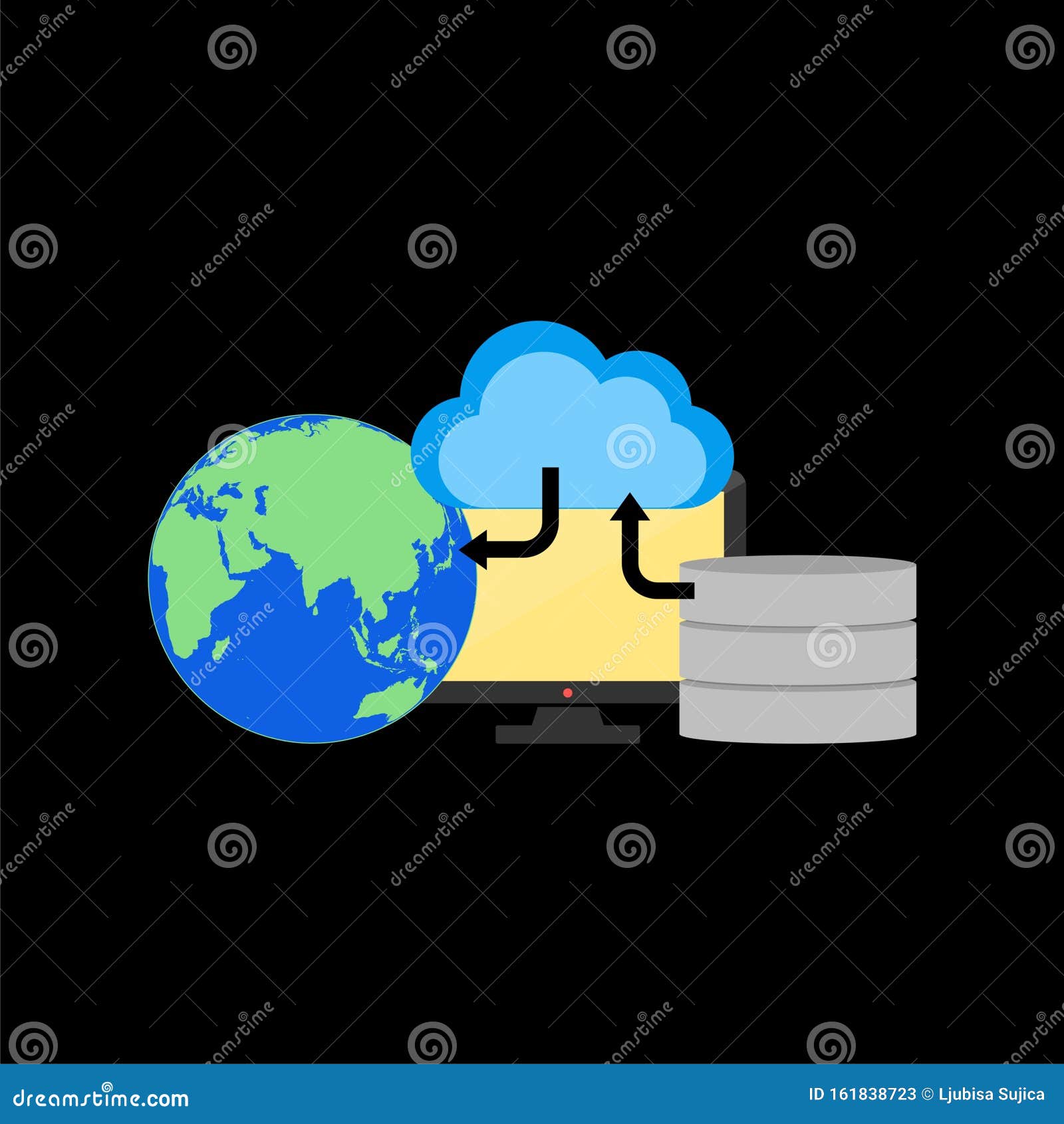 Cloud Computing Concept Isolated on Black Background Stock Vector ...