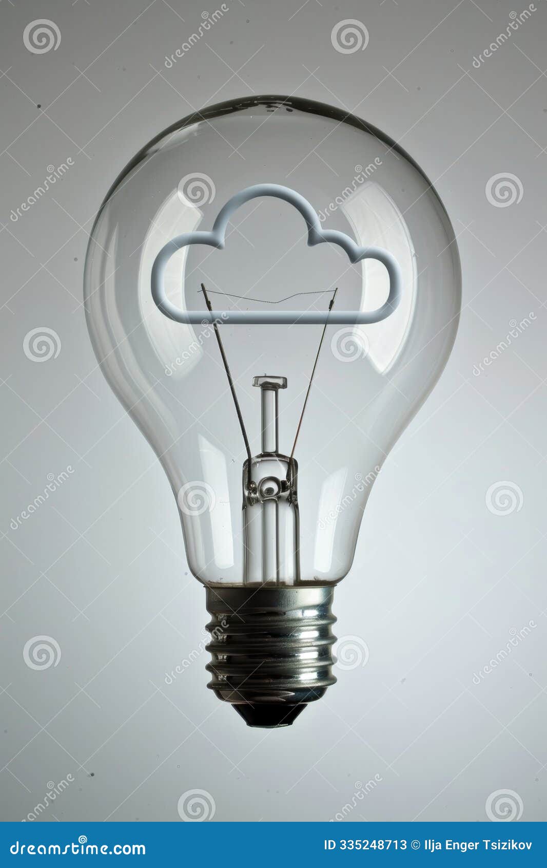 Cloud Computing Concept Isolated Lit Light Bulb with Cloud Symbol ...