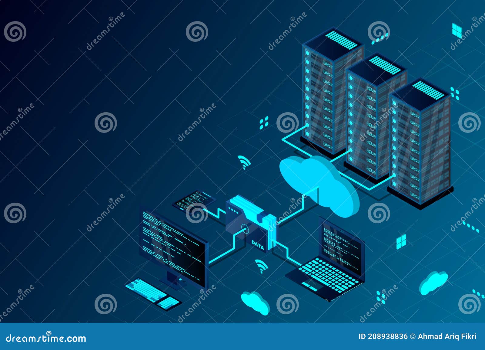 Cloud Computing Concept Isometric Vector Illustration. Isometric Cloud Technology with ...