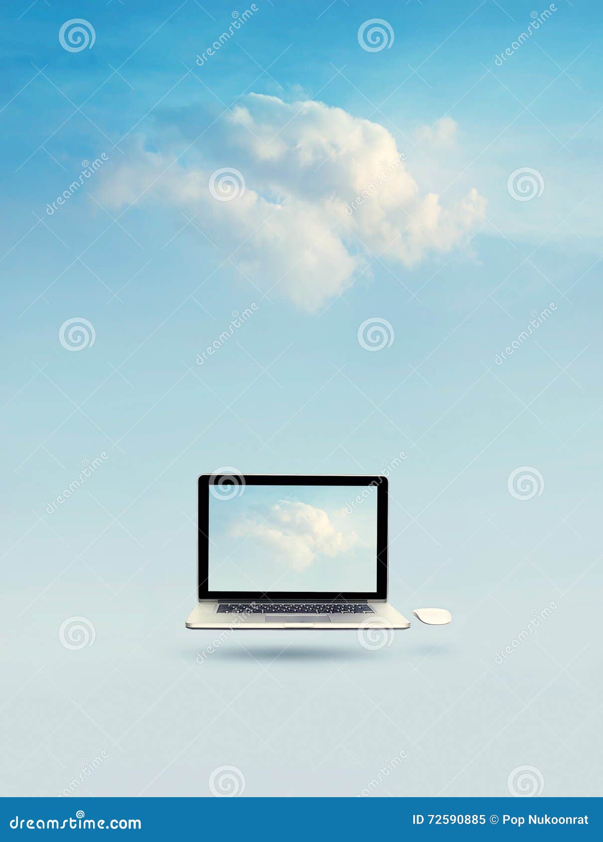 Cloud Computing Concept, Laptop Floating with Cloud on Screen Stock ...
