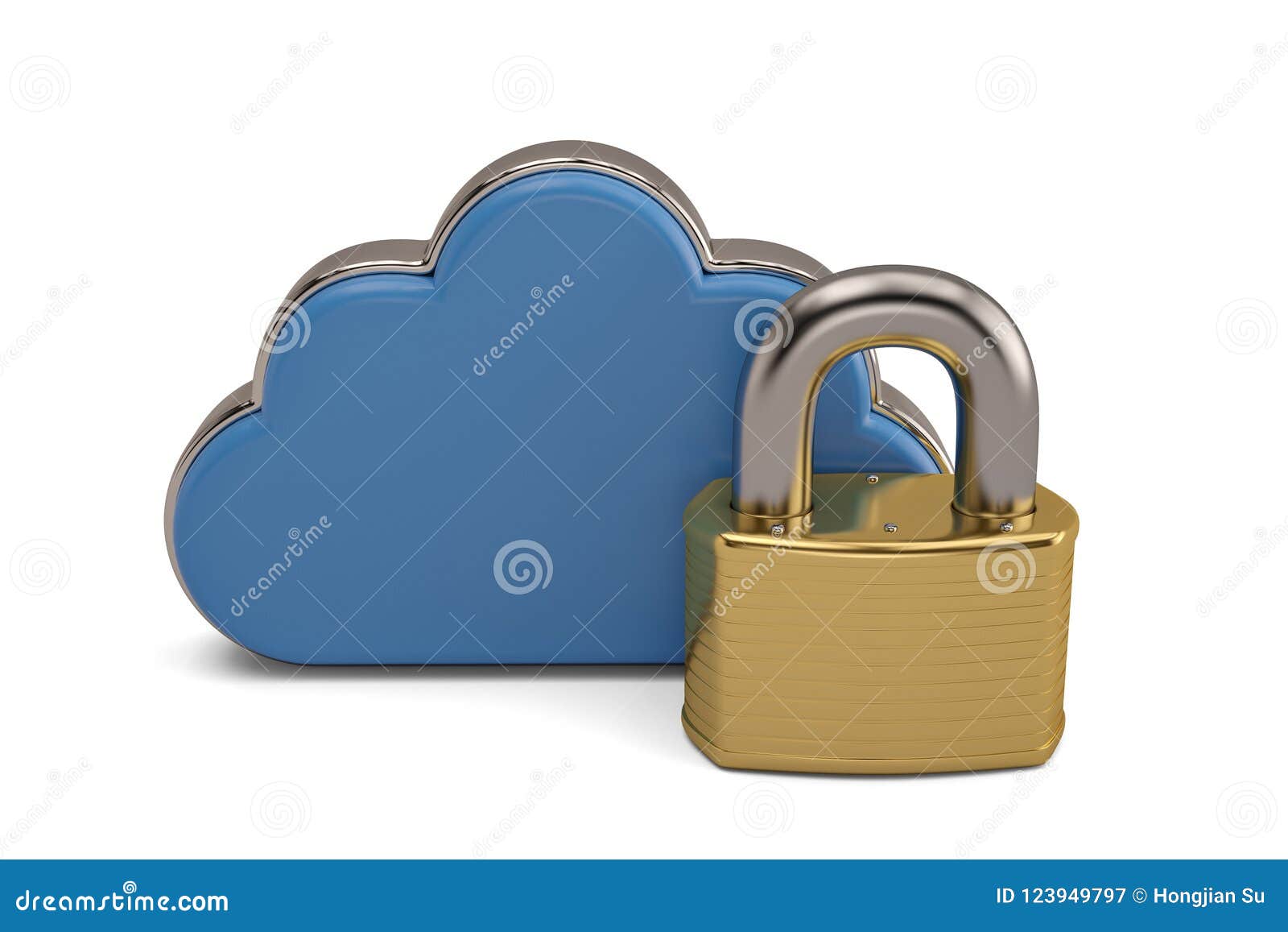 Cloud Computing Concept Cloud and Lock on White Background.3D Il Stock ...