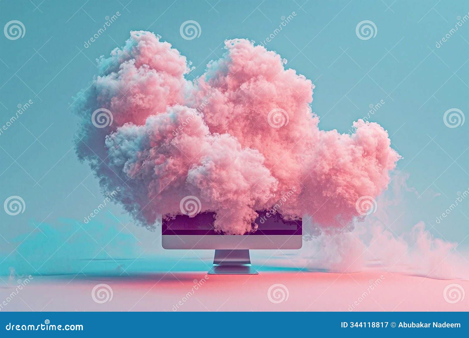 Cloud Computing Concept with Minimalist Background Blue and Pink Air ...