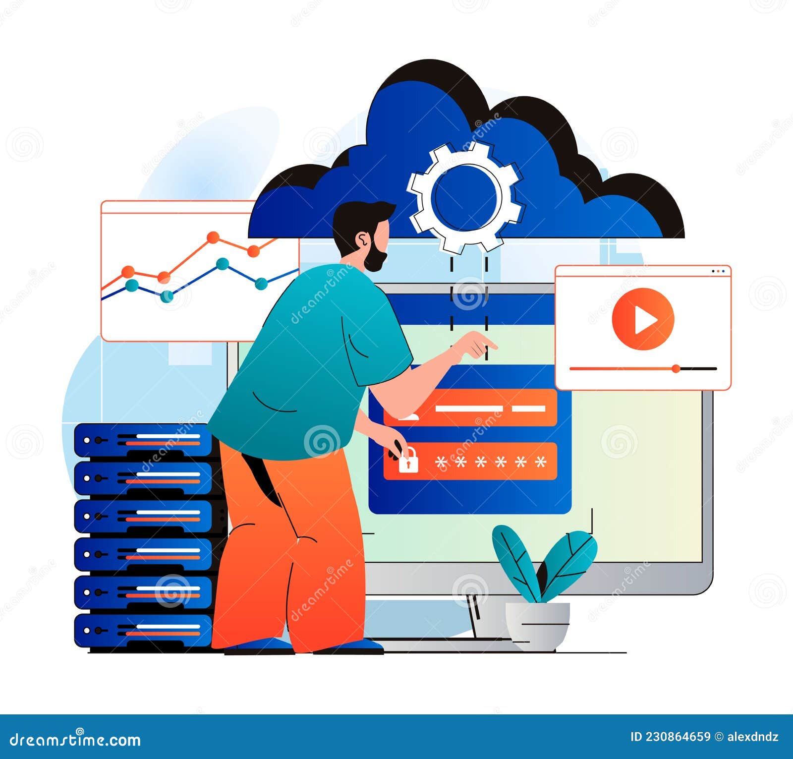 Cloud Computing Concept in Modern Flat Design. Stock Vector - Illustration of abstract, template ...