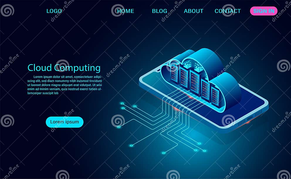 Cloud Computing Concept. Online Computing Technology on Mobile Stock Vector - Illustration of ...