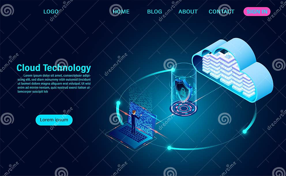 Cloud Computing Concept. Online Computing Technology Stock Vector - Illustration of global ...