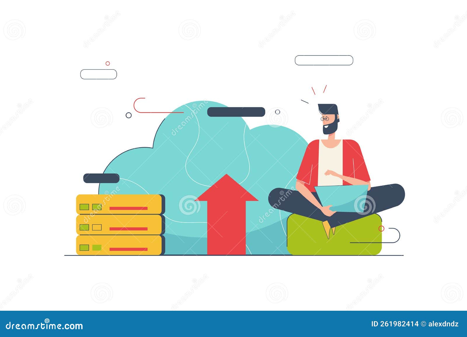 Cloud Computing Concept with People Scene in Flat Cartoon Design. Stock ...
