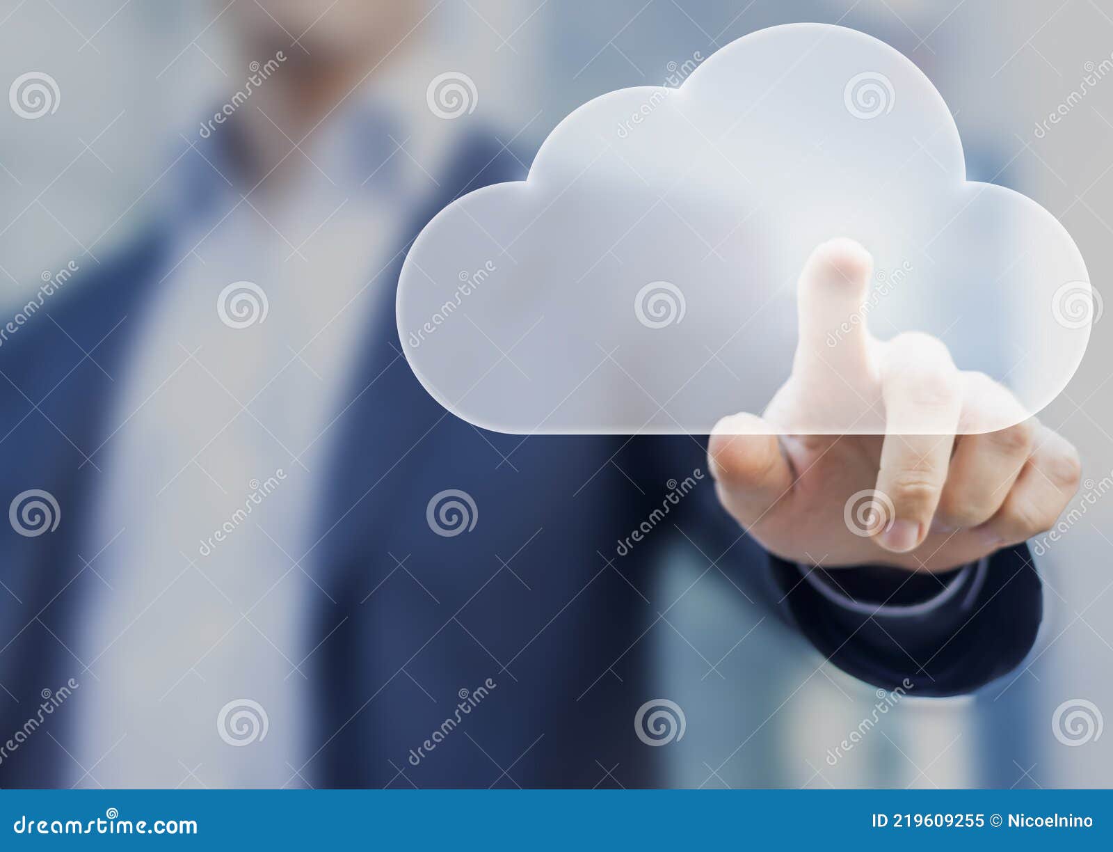 Cloud Computing Concept with a Person Touching a Virtual Digital Icon ...