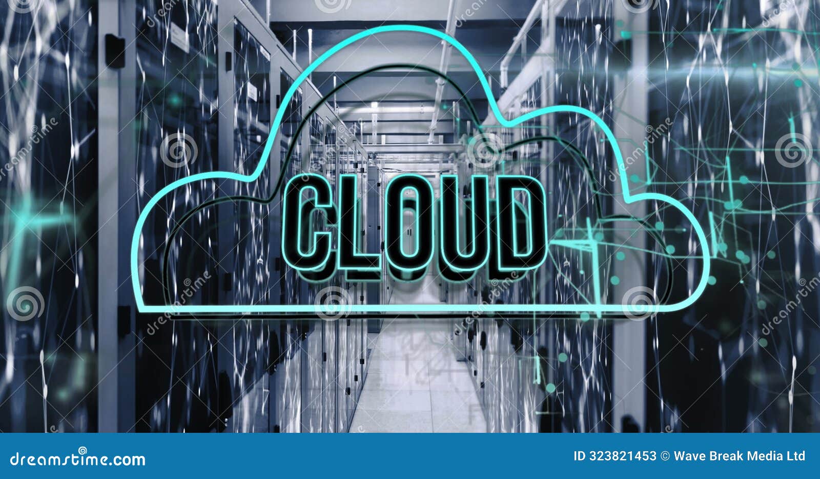 Cloud Computing Concept with Server Racks, Digital Network Connections ...