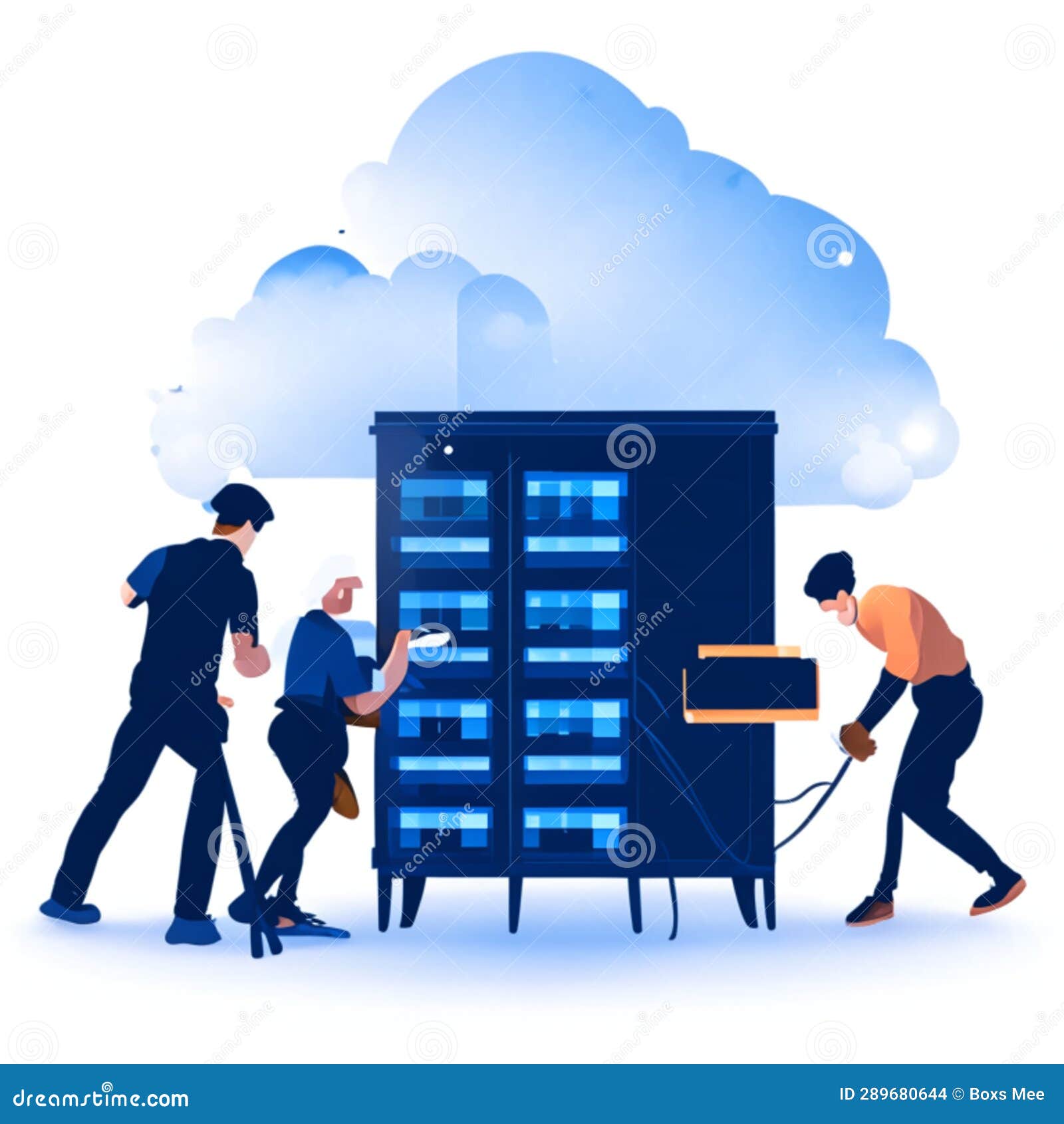 Cloud Computing Concept. Server Room with Servers and People Working ...