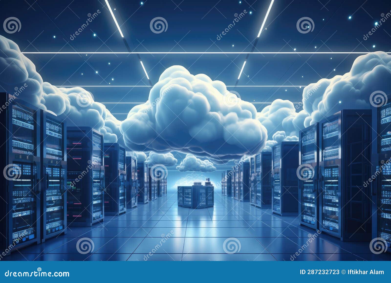 Cloud Computing Concept with Servers in Data Center 3D Rendering Toned Image, Backup Cloud Data ...